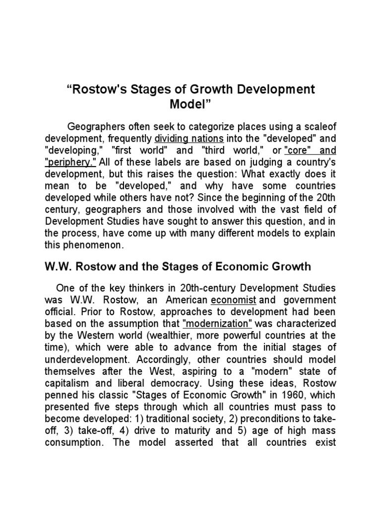 Rostow's Stages of Growth Development Model | PDF | Modernization ...