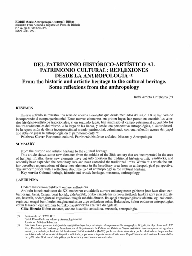 Del Patrimonio Histórico-Artístico Al Patrimonio Cultural PDF | Descargar gratis PDF | Bienes ...