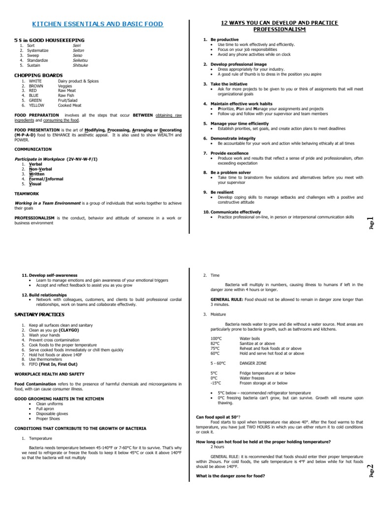 KITCHEN ESSENTIALS AND BASIC FOOD Reviewer | PDF | Grilling | Cooking