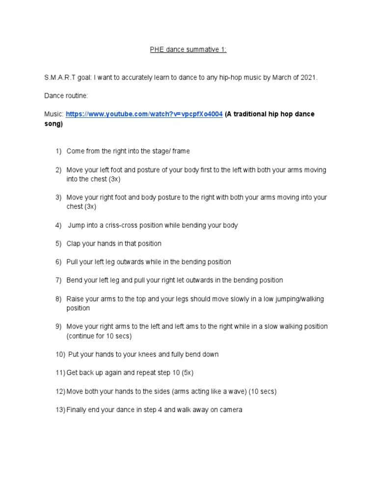 PHE Dance Summative 1 | PDF | Dances | Performing Arts