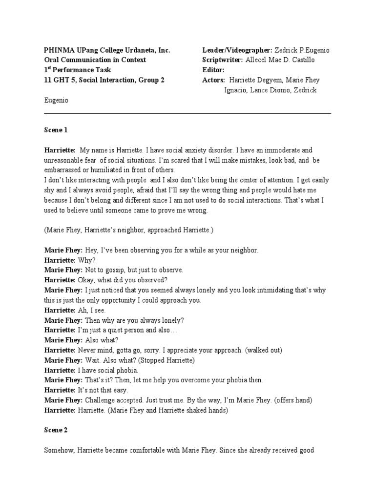 Group 2 - Social Interaction Script | PDF | Psychological Concepts ...