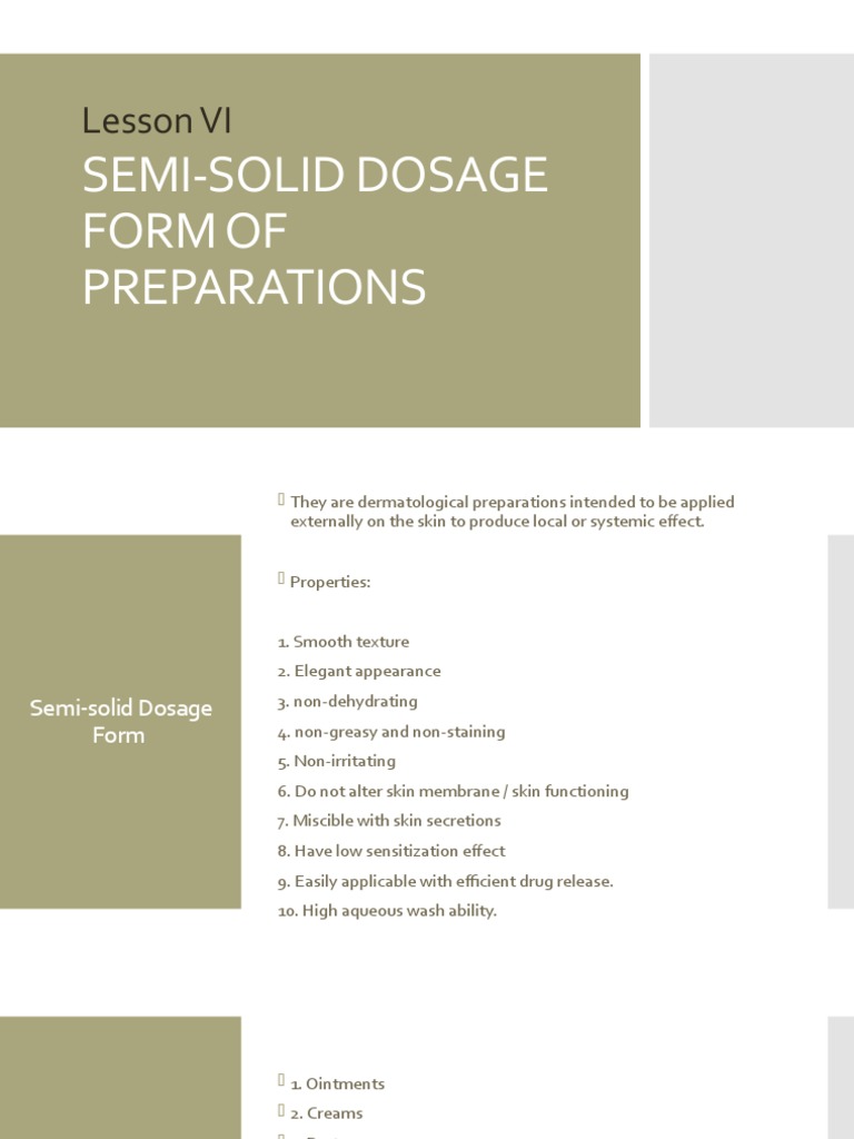Lesson VI: Semi-Solid Dosage Form of Preparations | PDF | Topical ...