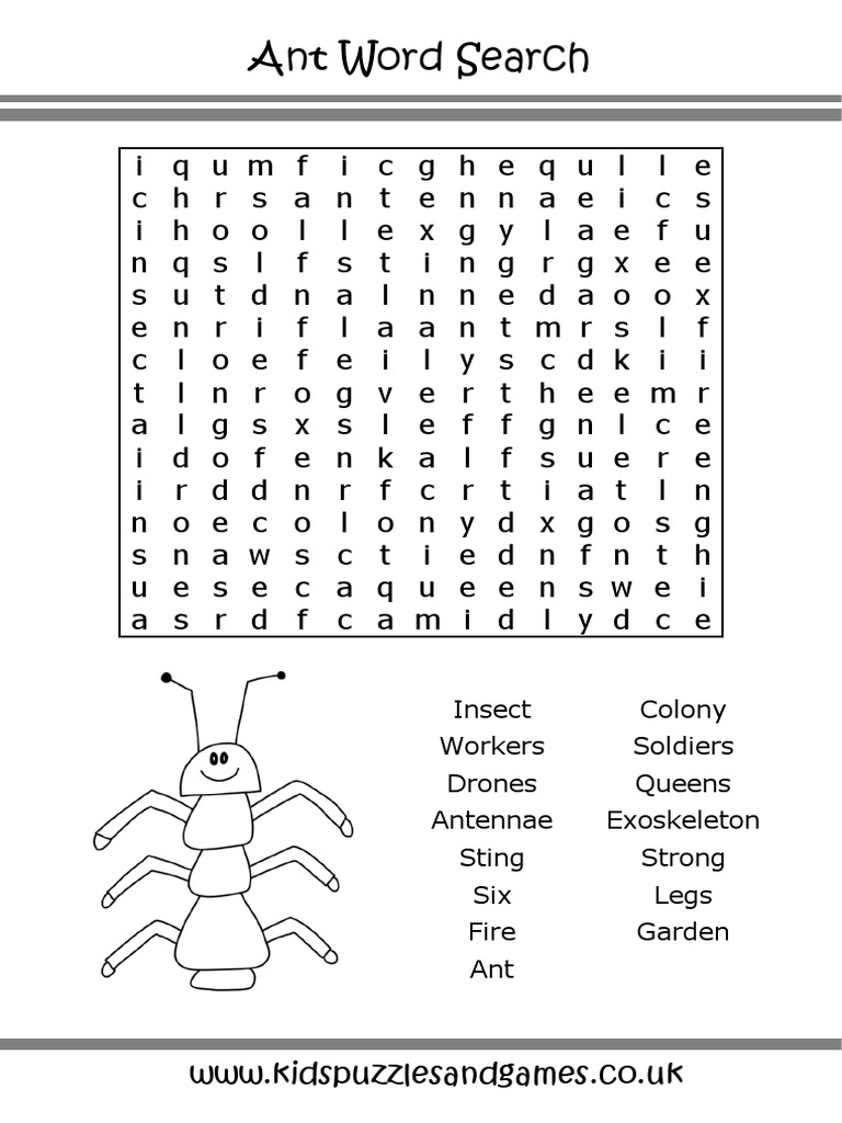 Ant Word Search: WWW - Kidspuzzlesandgames.co - Uk | PDF