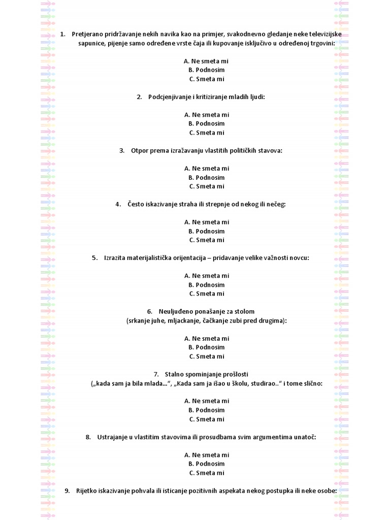 Upitnik Za Samoprocjenu Tolerancije Prema Nekim Oblicima Ponašanja ...