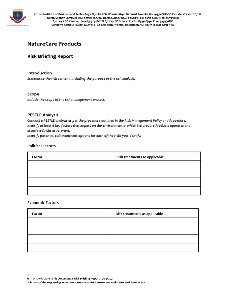 Risk Briefing Report Template | PDF | Risk | Risk Management