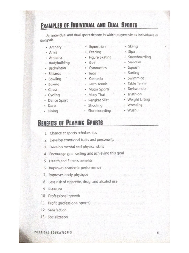 Examples of Individual and Dual Sports | PDF