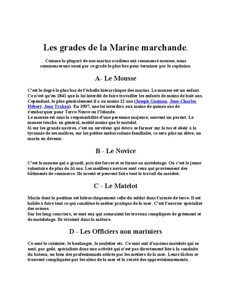 Les Grades de La Marine Marchande | PDF | Capitaine de navire | Marine ...