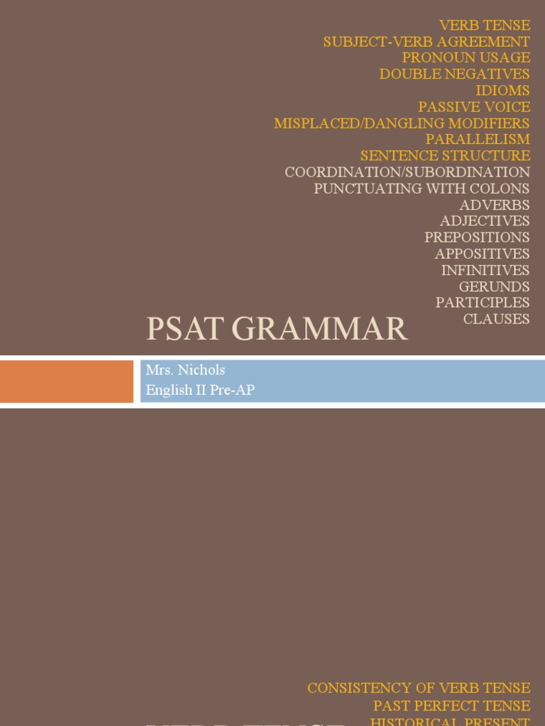 1st Six Weeks PSAT Grammar | PDF | Adverb | Verb