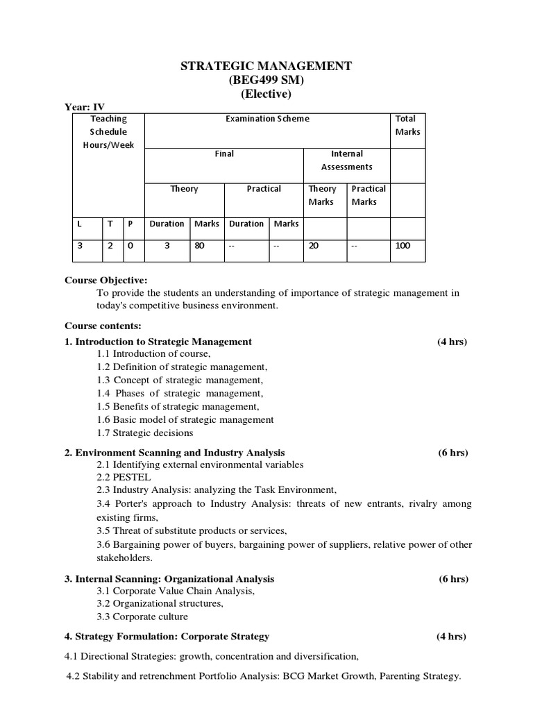 Strategic Management (BEG499 SM) (Elective) | PDF | Strategic ...
