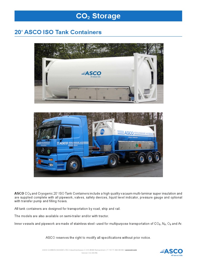 CO Storage: 20 ASCO ISO Tank Containers | PDF | Valve | Vacuum