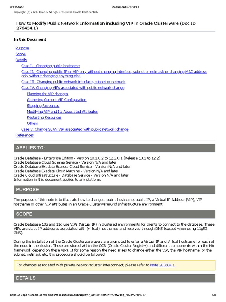 How To Modify Public Network Information Including VIP in Oracle ...