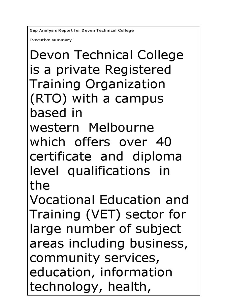 Gap Analysis Report For Devon Technical College Executive Summary | PDF ...