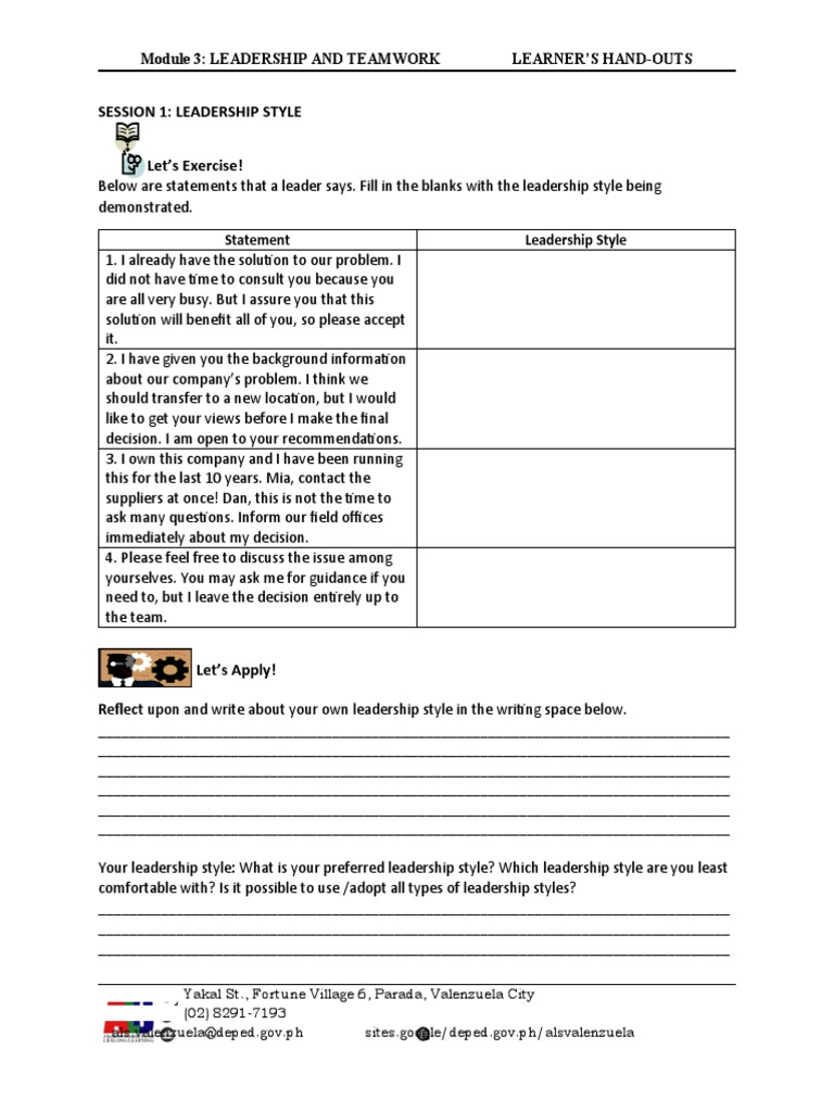 Session 1: Leadership Style: Module 3: Leadership and Teamwork Learner ...