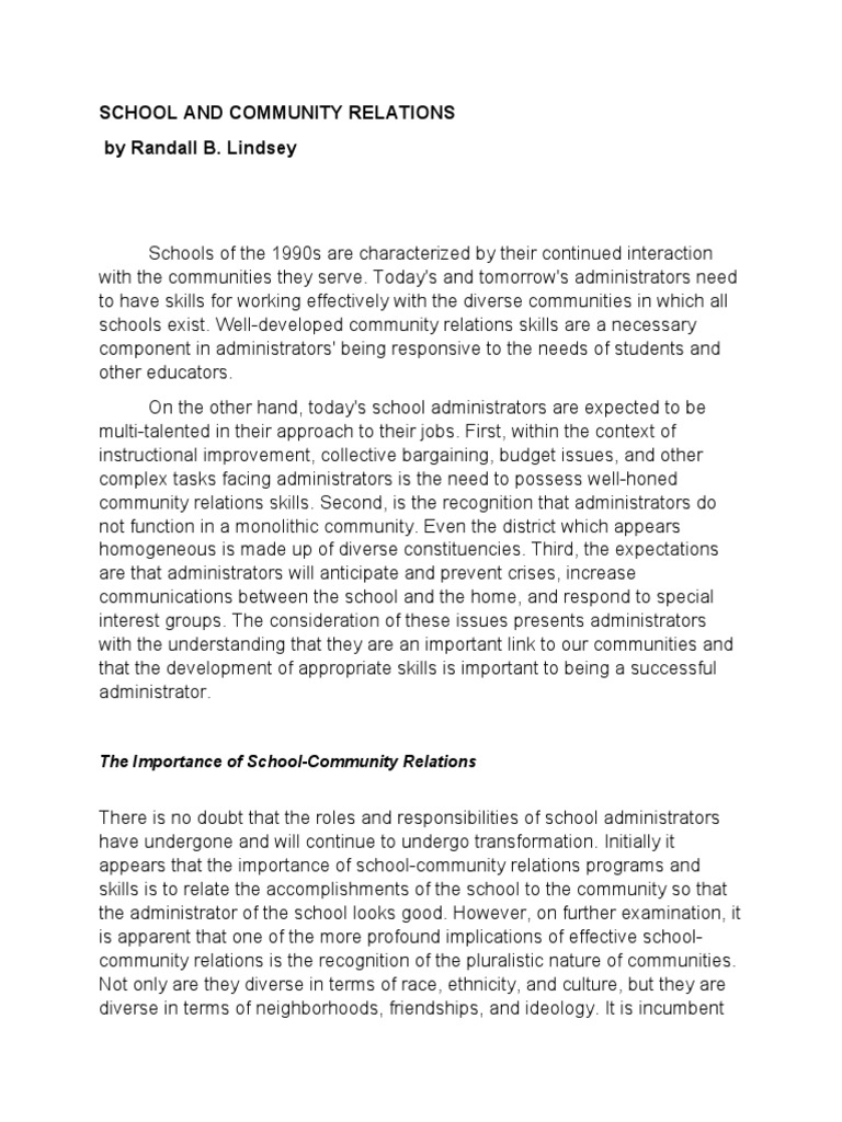 Developing Effective School-Community Relations Through Diversity ...