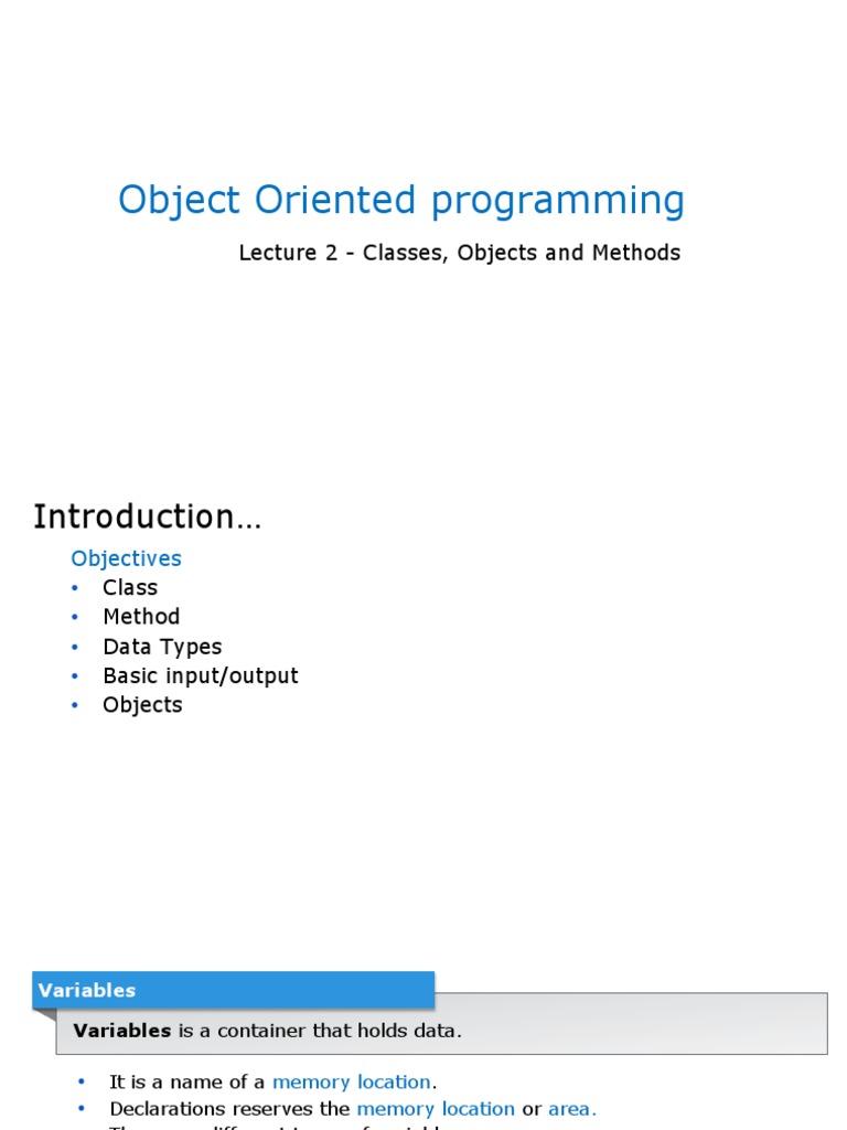 Lecture 2 Classes Objects And Methods Pdf Method Computer Programming Class Computer