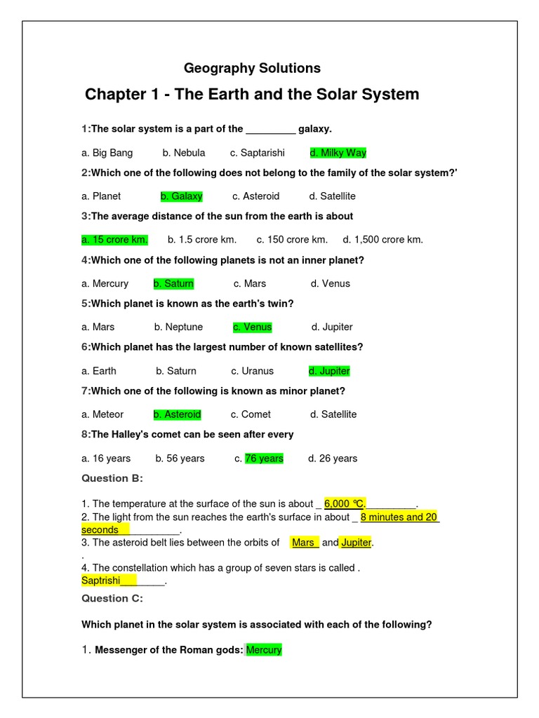 Geography Solutions Class 6th Chap 1 PDF | PDF | Solar System | Comet