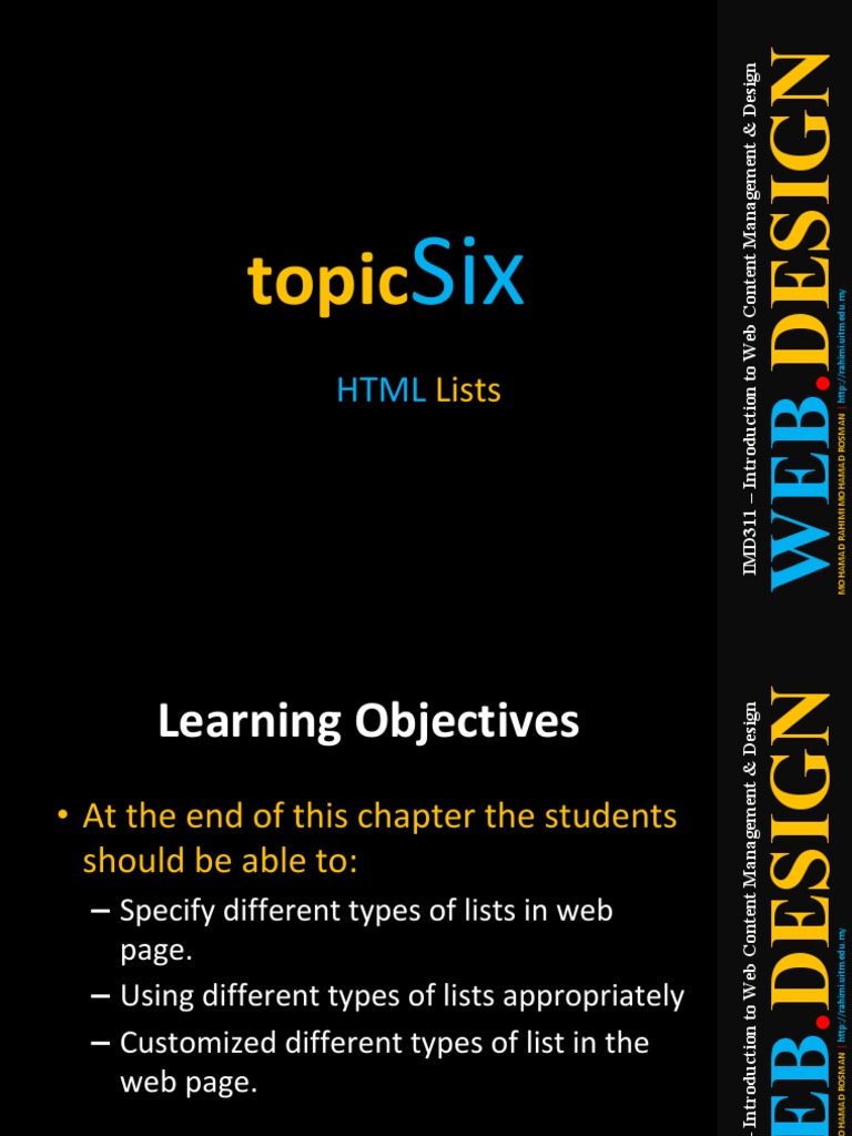 Chap6 HTML Lists | PDF | Html Element | Web Development Chap6 HTML Lists | PDF | Html Element | Web Development