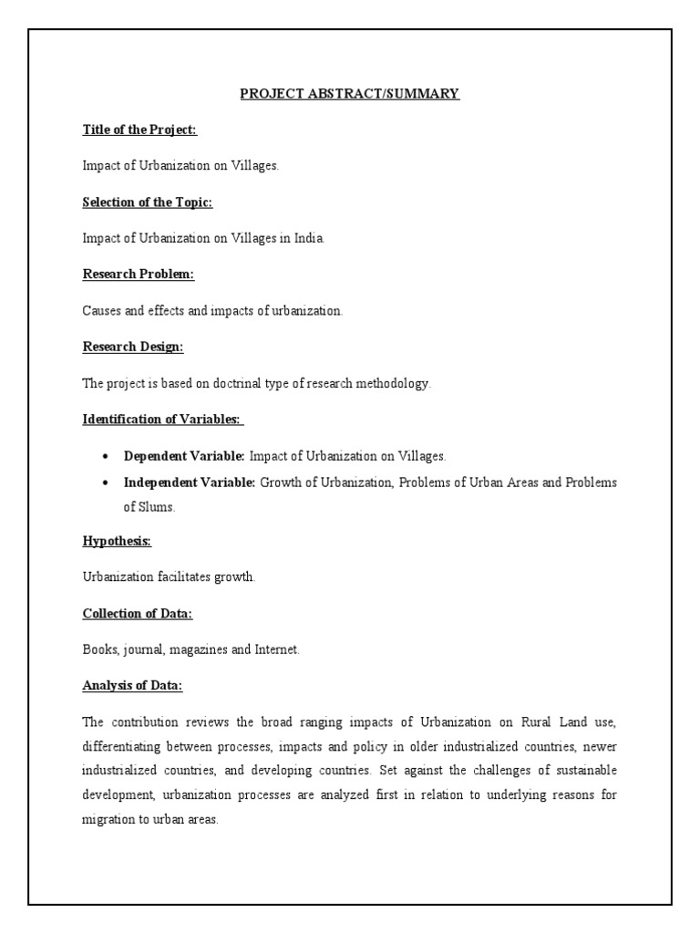 Project Abstract/Summary Title of The Project | PDF