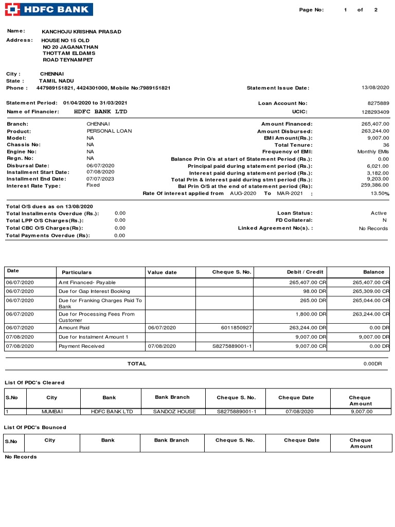 HDFC Bank LTD | PDF | Cheque | Banks