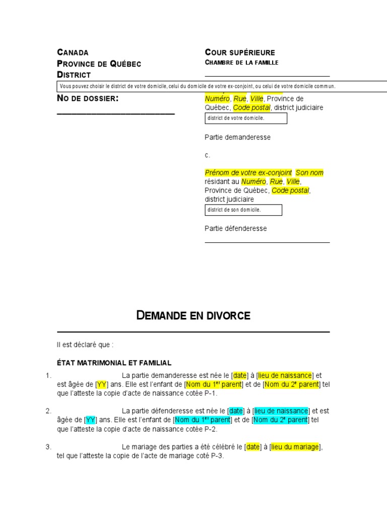 Guide Faire Demande Divorce Modele | PDF | Divorce | Obligation ...