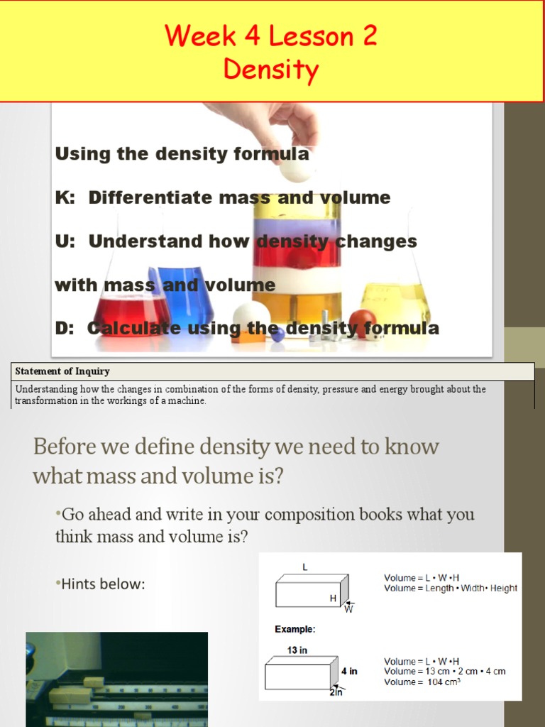 Week 4 Lesson 1 Density | PDF | Litre | Density