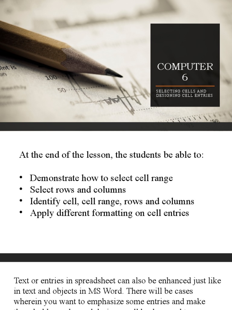 COMPUTER 6 - Selecting Cells and Designing Cell Entries | PDF | Graphic ...