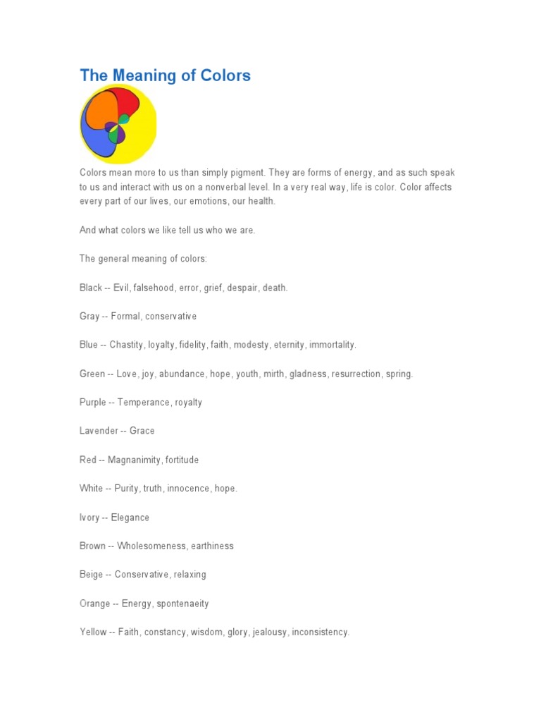 The Meaning of Colors Explained | PDF | Yellow | White