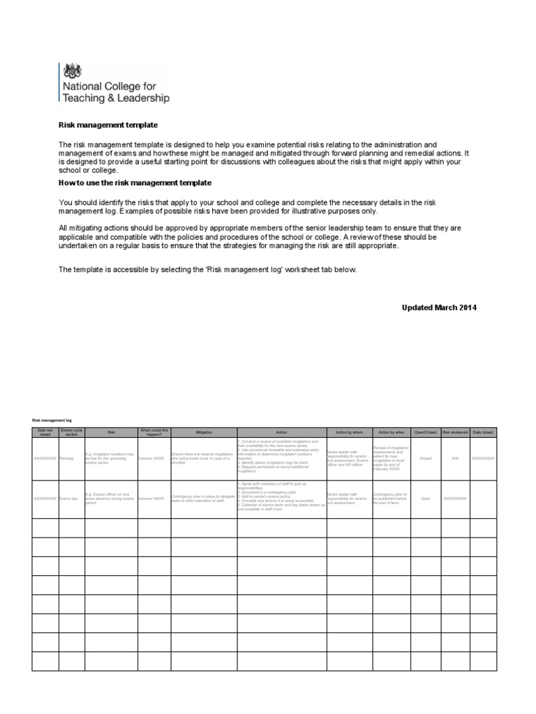 Risk Management Template | PDF | Test (Assessment) | Risk Management