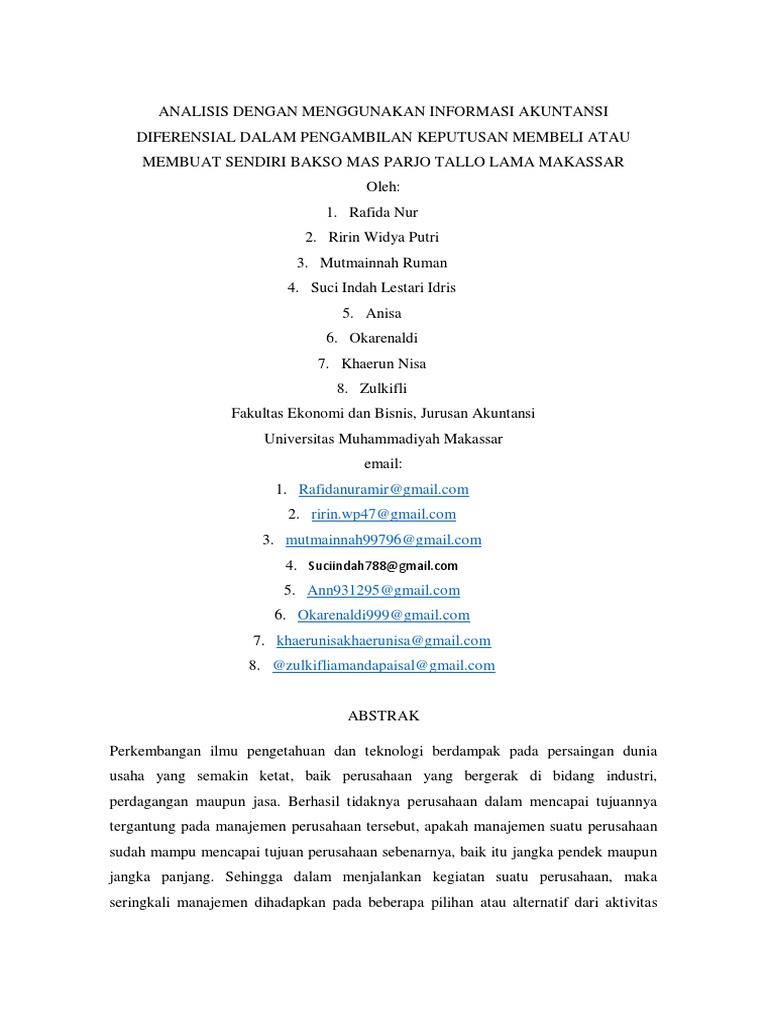 ANALISIS BIAYA DIFERENSIAL | PDF