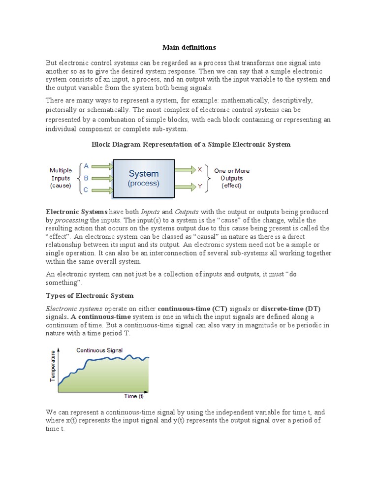 Block Diagram Representation of A Simple Electronic System: Main Definitions | PDF | Control ...