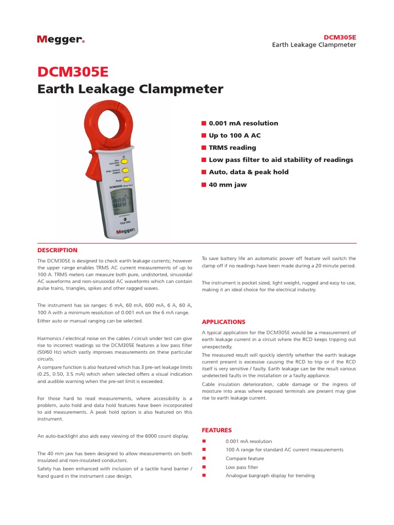 DCM305E: Earth Leakage Clampmeter | PDF | Alternating Current ...