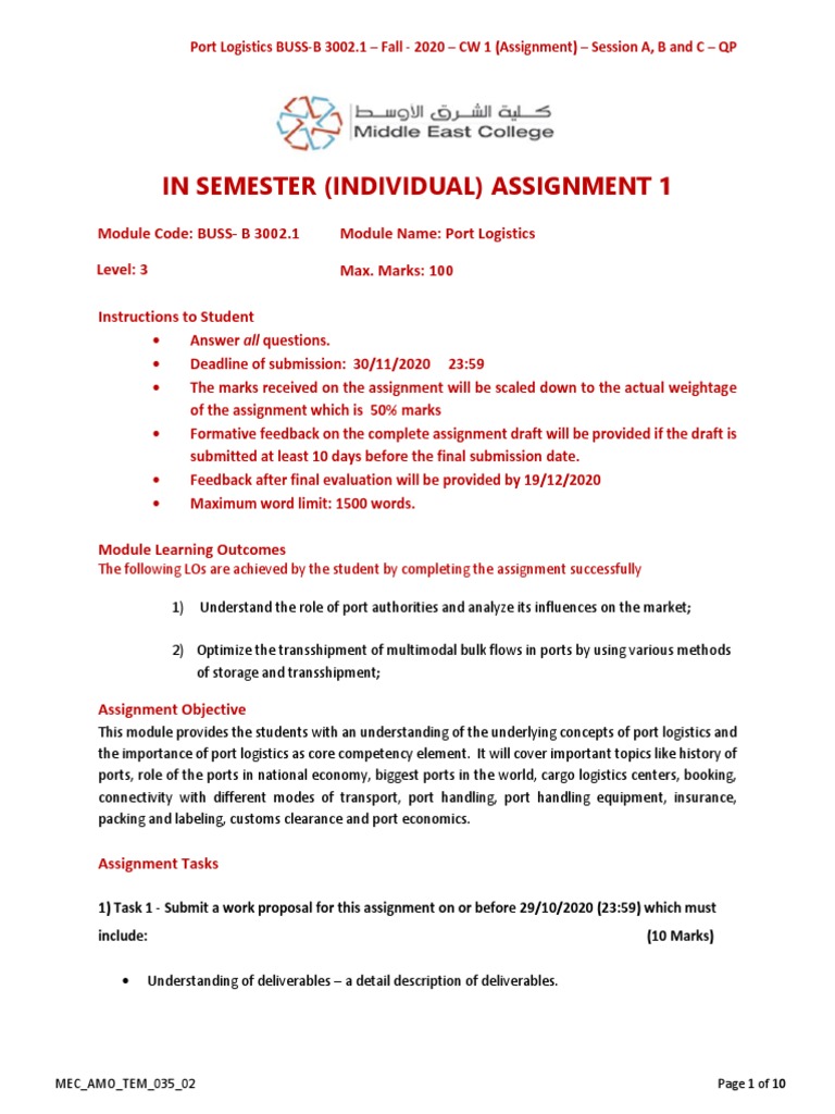 In Semester (Individual) Assignment 1: Module Code: BUSS-B 3002.1 ...