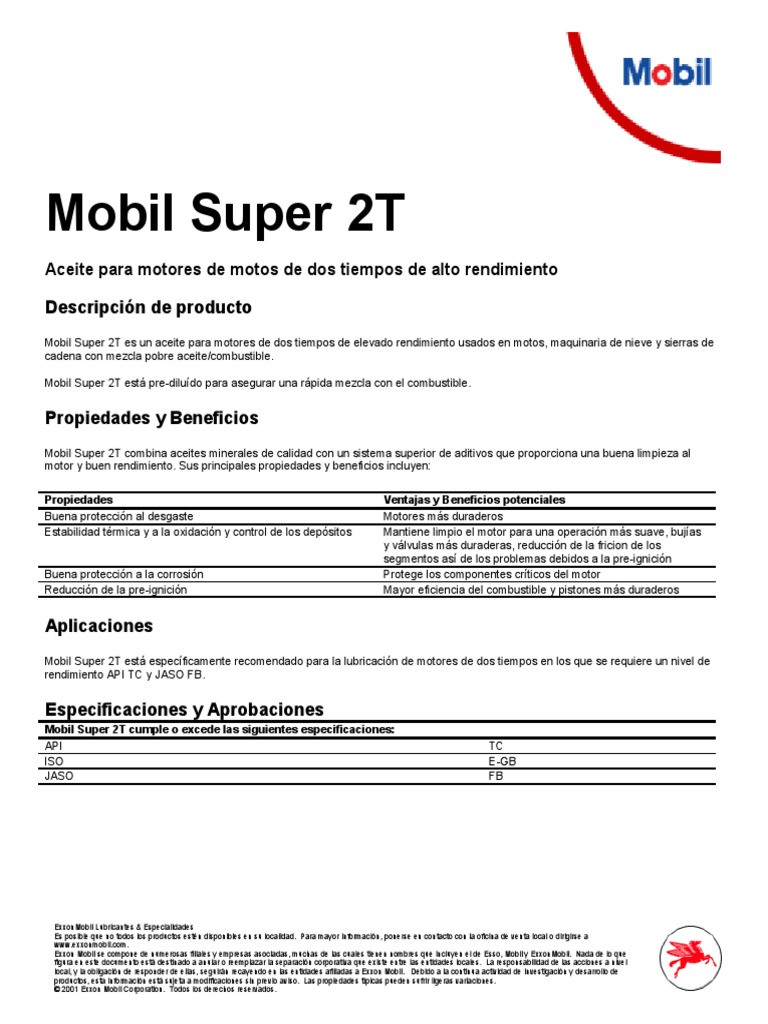 Mobil Super 2T PDF | PDF | Lubricante | Energía y recursos