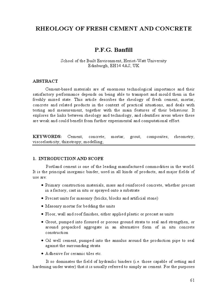 Rheology of Fresh Cement and Concrete | PDF | Viscoelasticity | Rheology