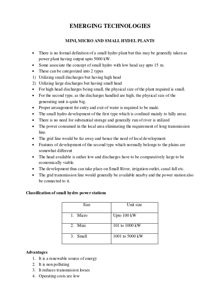 Emerging Technologies: Mini, Micro and Small Hydel Plants | PDF | Power ...