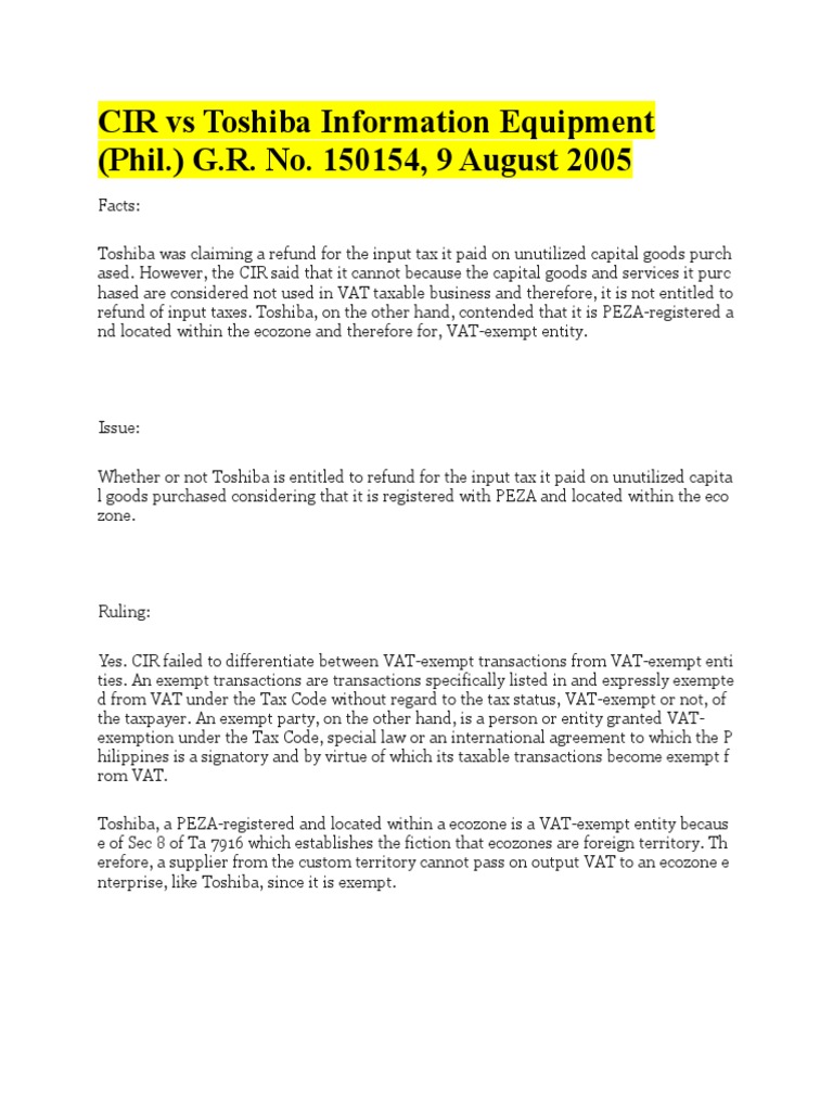 CIR Vs Toshiba Information Equipment | PDF