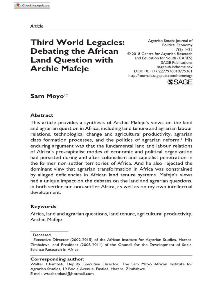 Third World Legacies: Debating The African Land Question With Archie ...