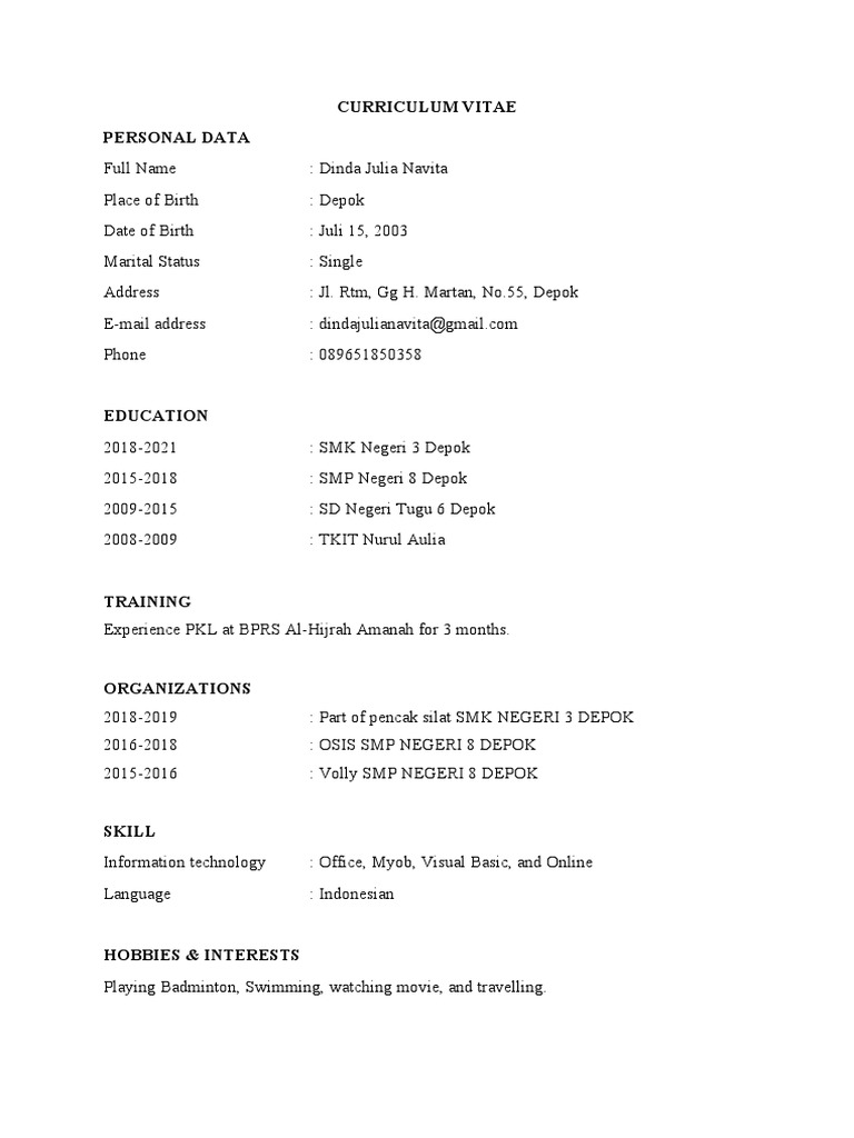 Curriculum Vitae Personal Data | PDF