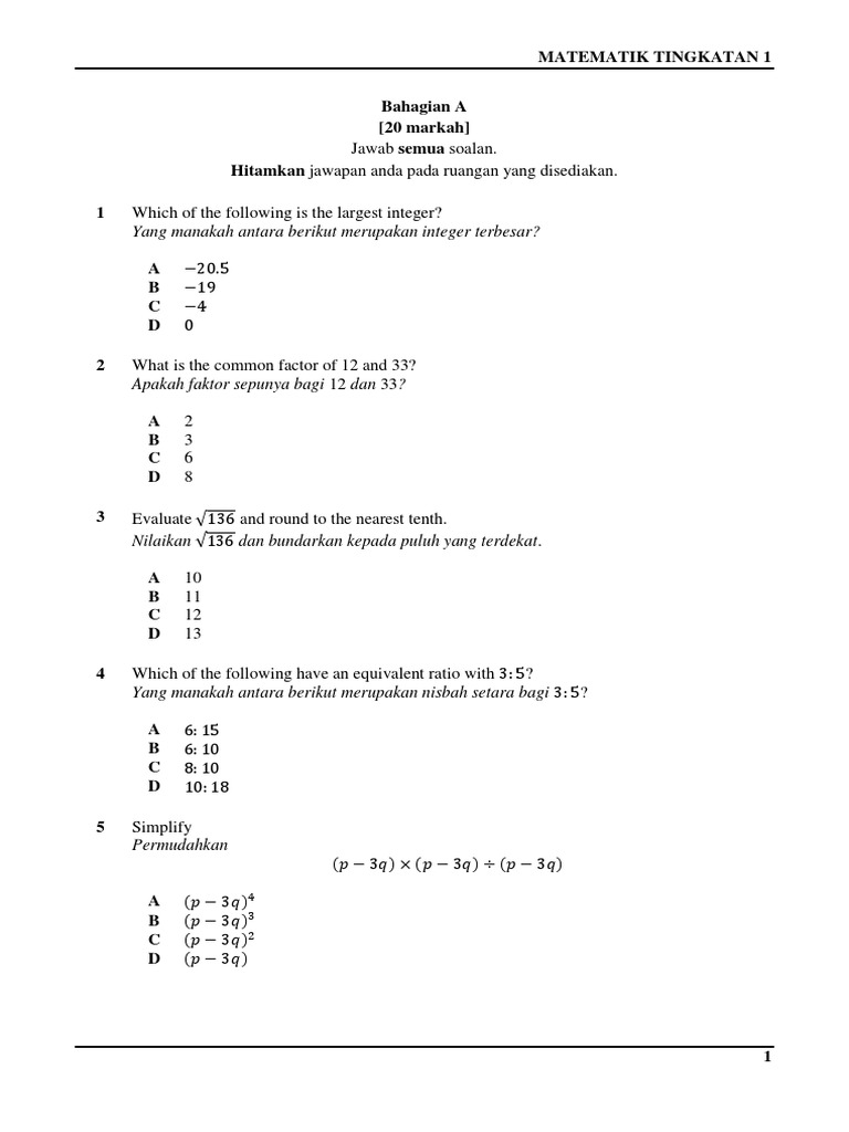 Soalan PAT Ting 1 - 2020 | PDF | Elementary Geometry | Euclidean Plane Geometry