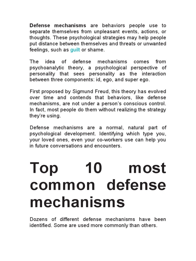 Top 10 Most Common Defense Mechanisms | PDF | Id | Cognition