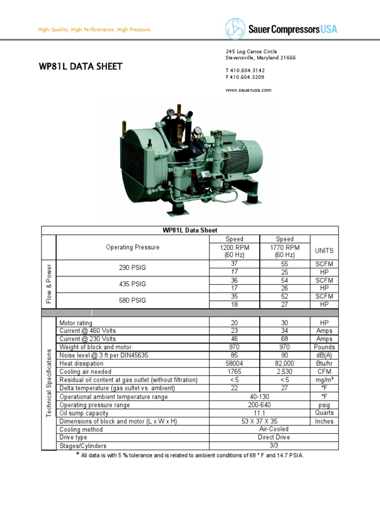 Compressor Sauer WP81L - Data - Sheet | PDF | Engines | Valve