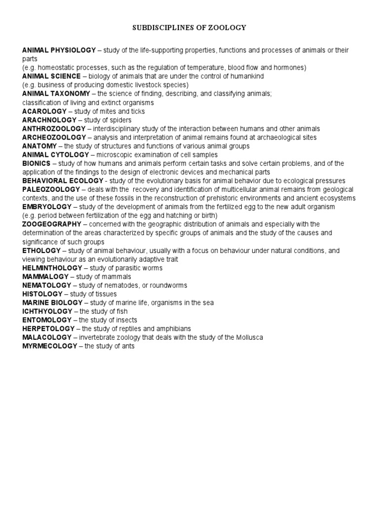 Subdisciplines of Zoology | PDF