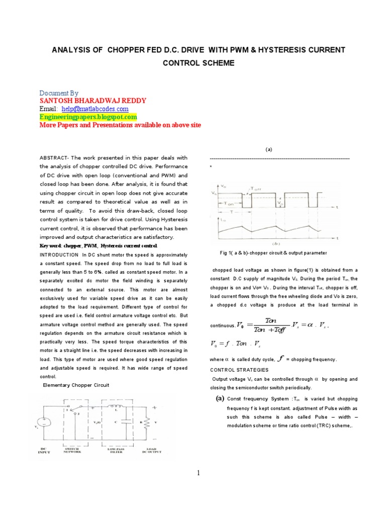 Analysis of Chopper Fed D.C. Drive With PWM & Hysteresis Current ...