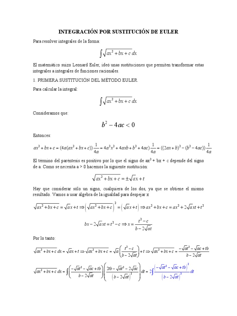 Integración por Sustitución de Euler | PDF | Integral | Funciones y mapeos