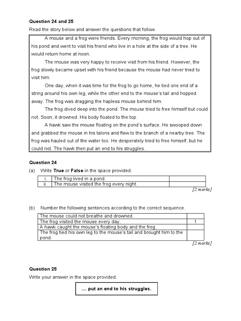 Year 6 Question 24 and 25 | PDF | Nature