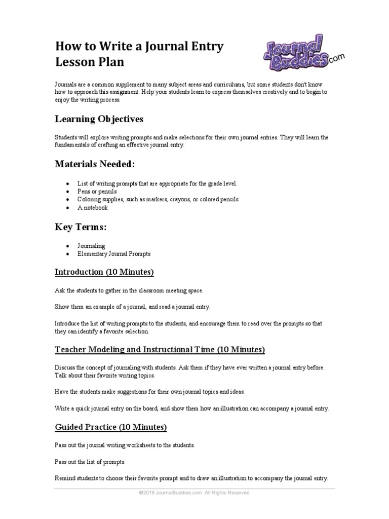 How To Write A Journal Entry Lesson Plan W Prompts and Pages | PDF ...
