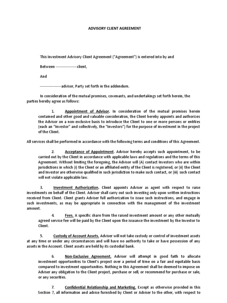 Advisory Client Agreement | PDF | Business Law | Investing
