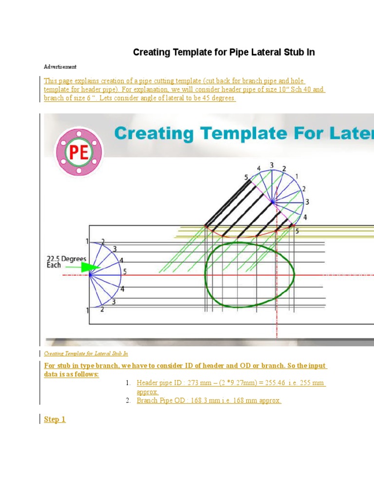 Creating Template For Pipe Lateral Stub in | PDF | Circle | Angle