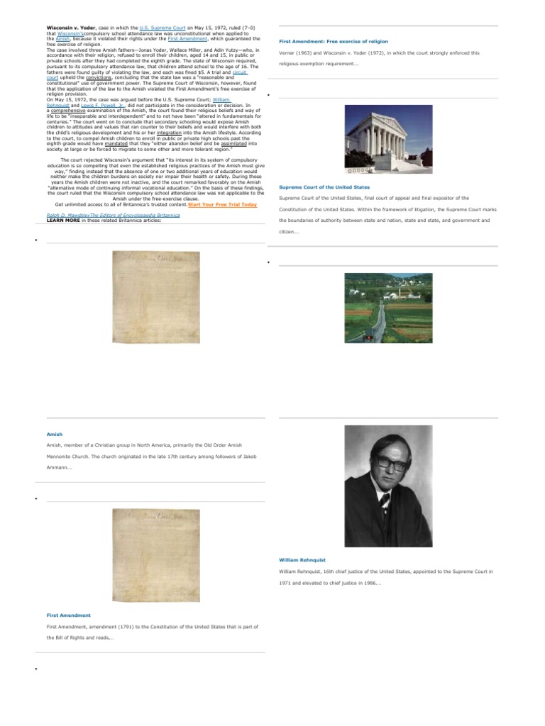 Wisconsin v. Yoder, Case in Which The: U.S. Supreme Court Wisconsin's ...