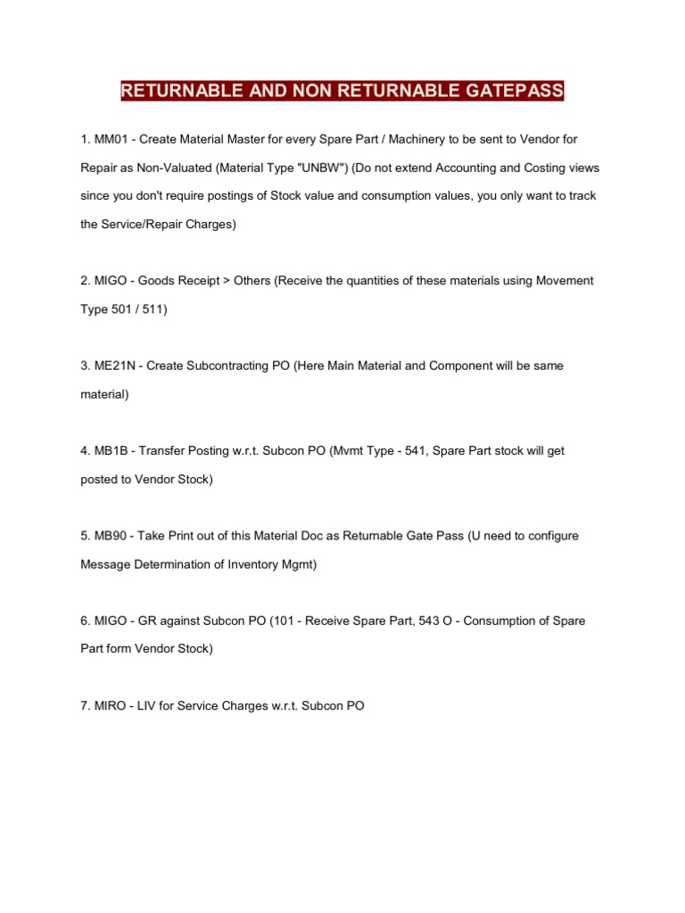 Returnable and Non Returnable Gatepass | PDF | Inventory | Systems Engineering